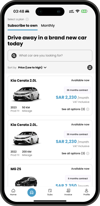 KSA STO - Invygo: Monthly Car Rental app | Car Subscription